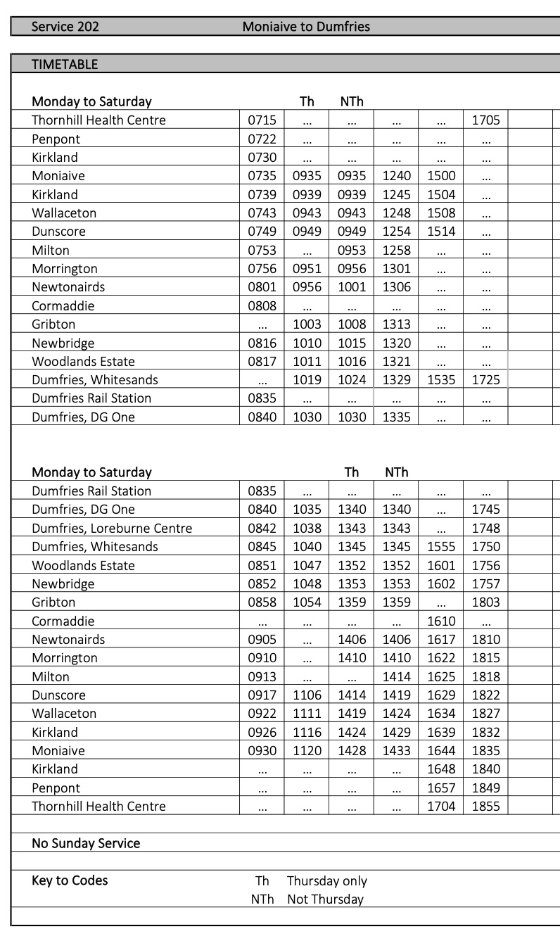 Bus Timetable – Welcome to Dunscore